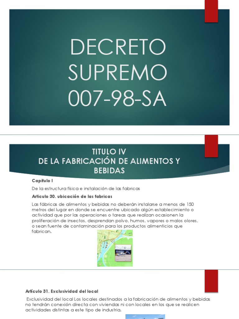 Decreto Supremo 007 98 Sa | PDF | Alimentos | Contaminación