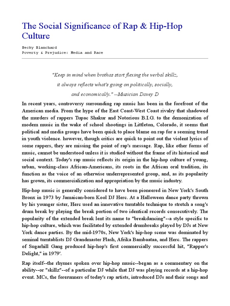 The Social Significance of Rap & Hip Hop Culture | PDF | Hip Hop Music ...