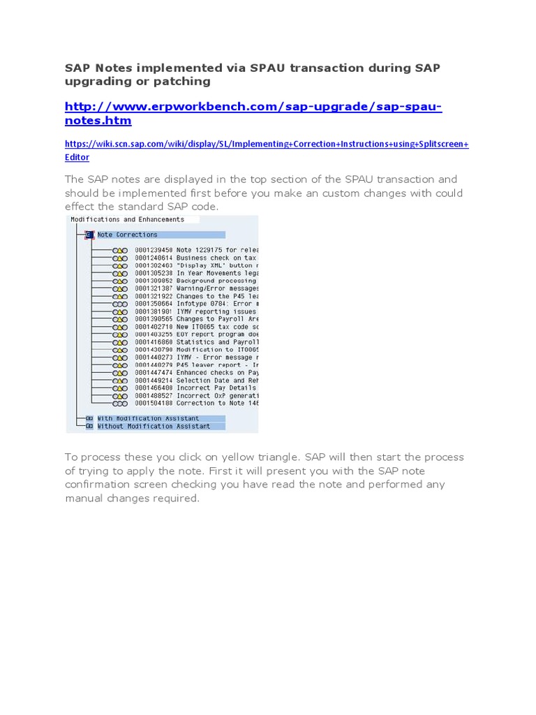 Notes - HTM: SAP Notes Implemented Via SPAU Transaction During SAP ...
