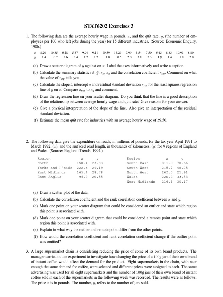 Exercise Set 3 - Statistics | PDF | Statistics | Regression Analysis