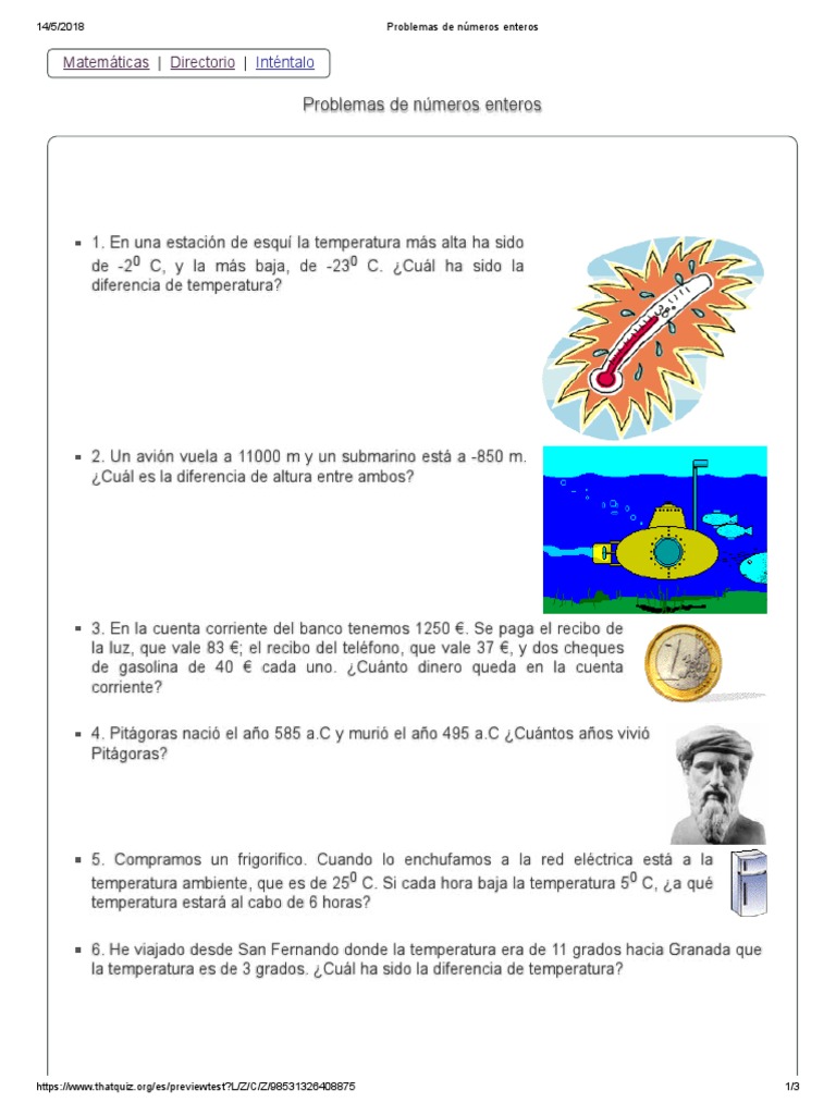 Problemas de Números Enteros | PDF | Enseñanza de matemática | Naturaleza
