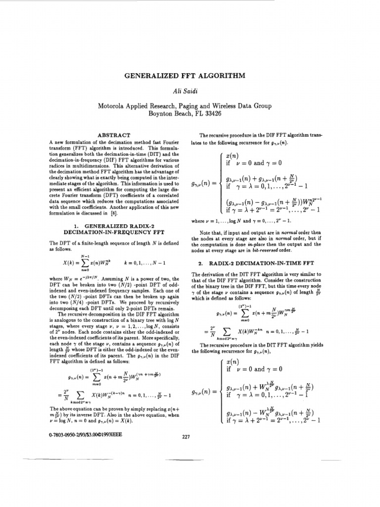 Algorithm 1 FFT | PDF | Fast Fourier Transform | Discrete Fourier Transform