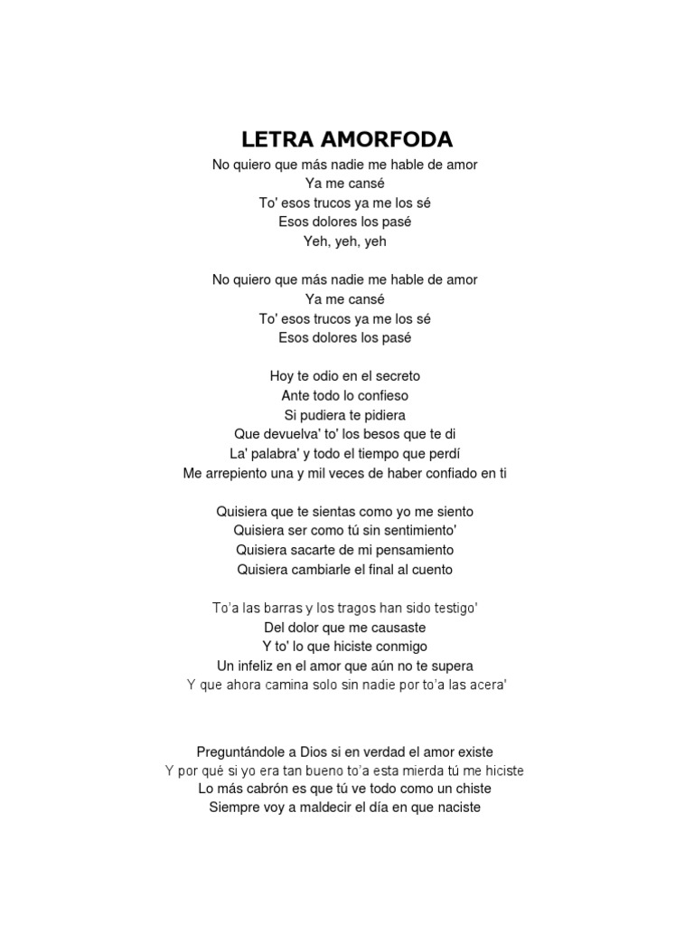 Letra de "Amorfoda" de Bad Bunny | PDF | Amor | Ocio