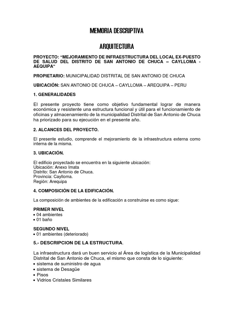 Memoria Descriptiva | PDF