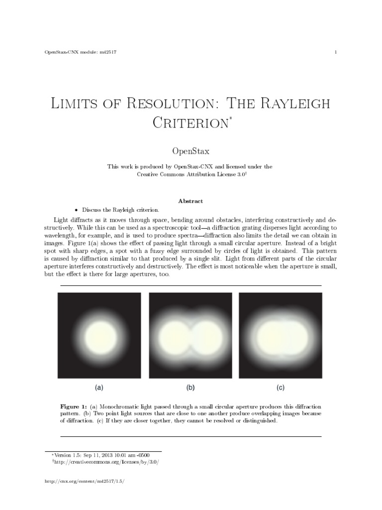 Limits of Resolution The Rayleigh Criterion 5 | PDF | Angular Resolution | Diffraction