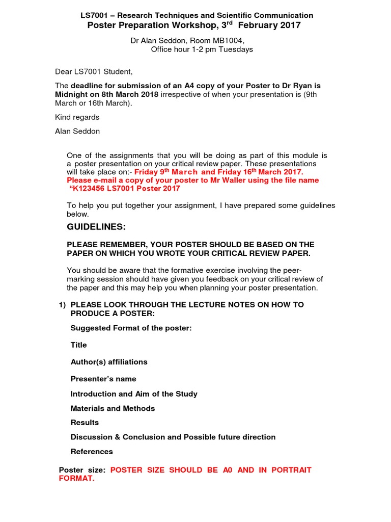 LS7001 Poster Presentation Guidelines | PDF | Psychological Concepts | Behavior Modification