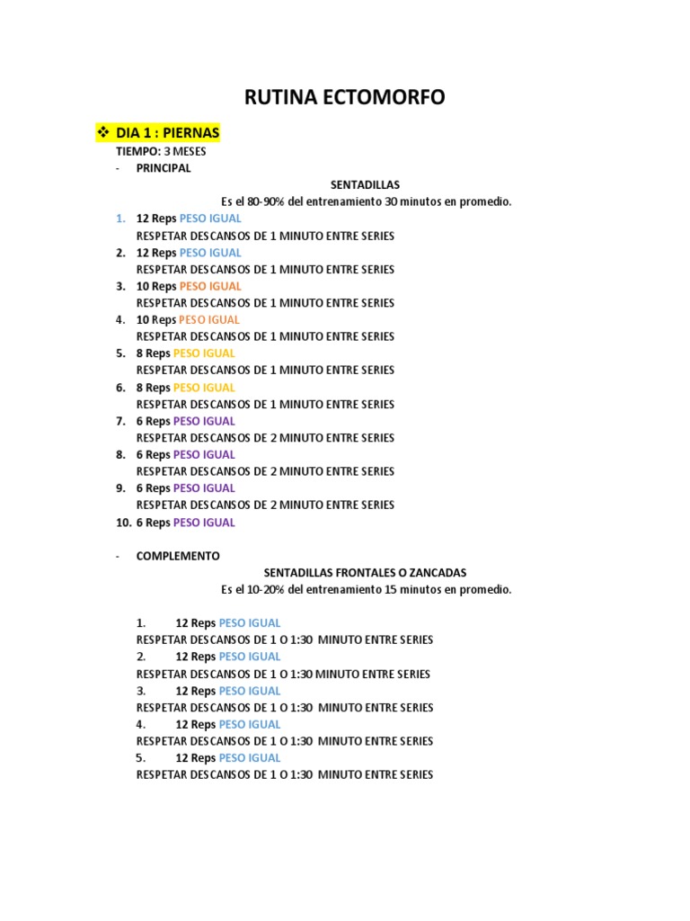 Rutina Ectomorfo | PDF