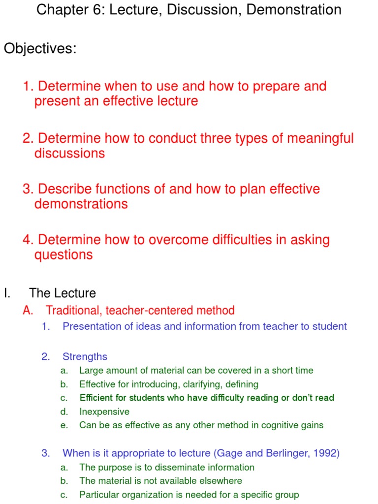 Lecture CH 6 Lecture, Discussion, Demonstration | PDF | Lecture | Question