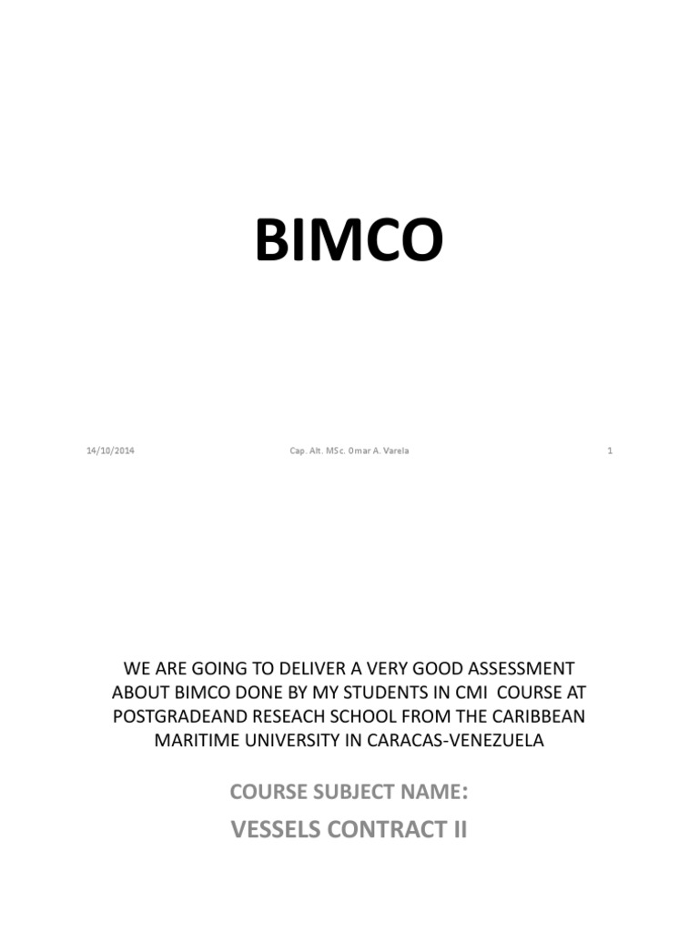 BIMCO - Baltic and International Maritime Council | PDF | Shipping ...