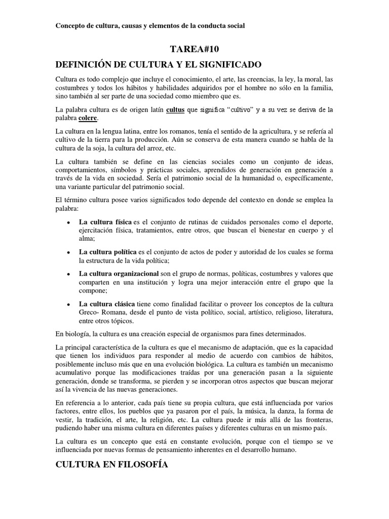 Concepto de Cultura, Causas y Elementos de La Conducta Social | PDF ...