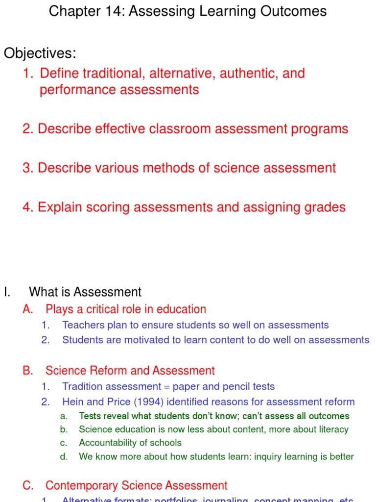Lecture CH 14 Assessing Learning Objectives | PDF | Educational ...