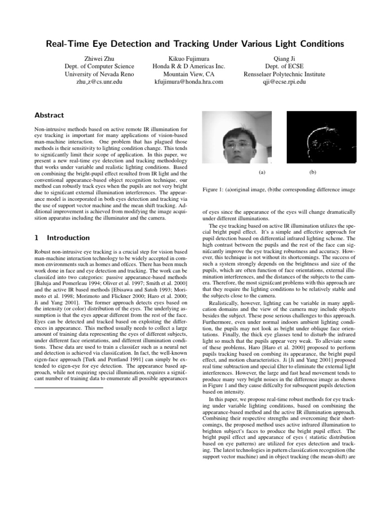 Real-Time Eye Detection and Tracking Under Various Light Conditions | PDF | Support Vector ...