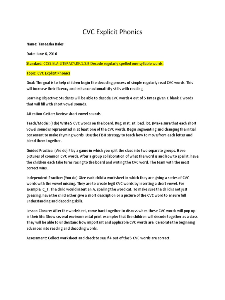 CVC Explicit Phonics | PDF | Phonics | Pedagogy