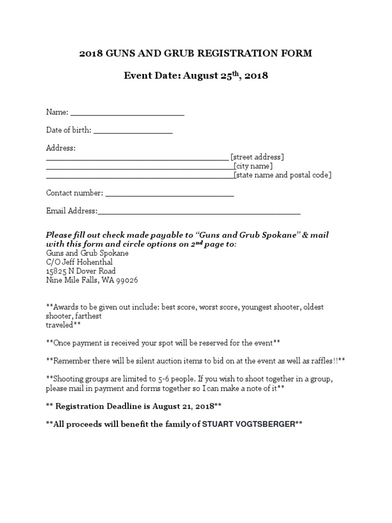 Guns and Grub Registration Form 2018 | PDF | Social Science