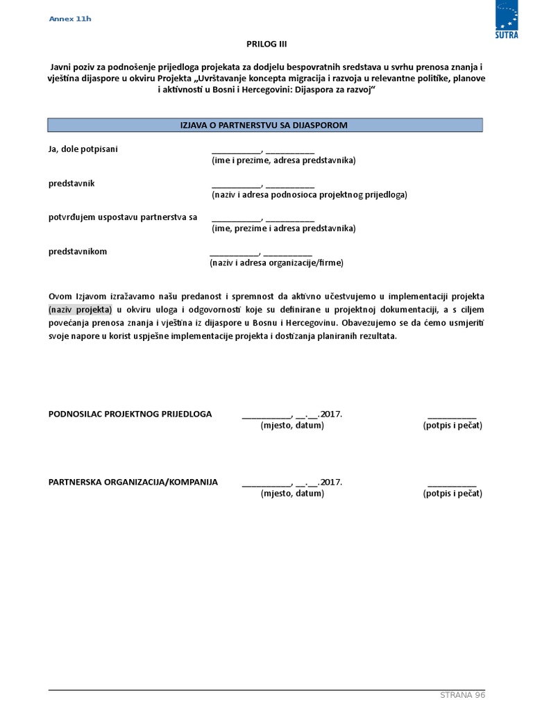 Prilog 3 - Izjava o Partnerstvu Sa Dijasporom | PDF