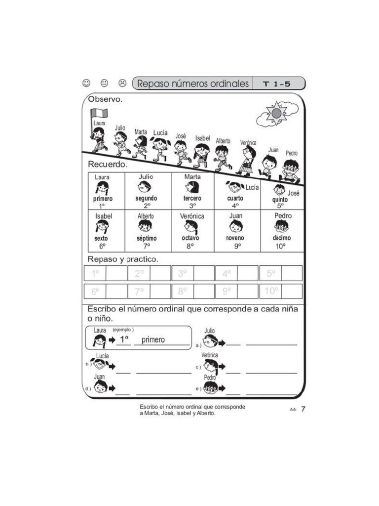 Numeros Ordinales Ejercicio 1 | PDF