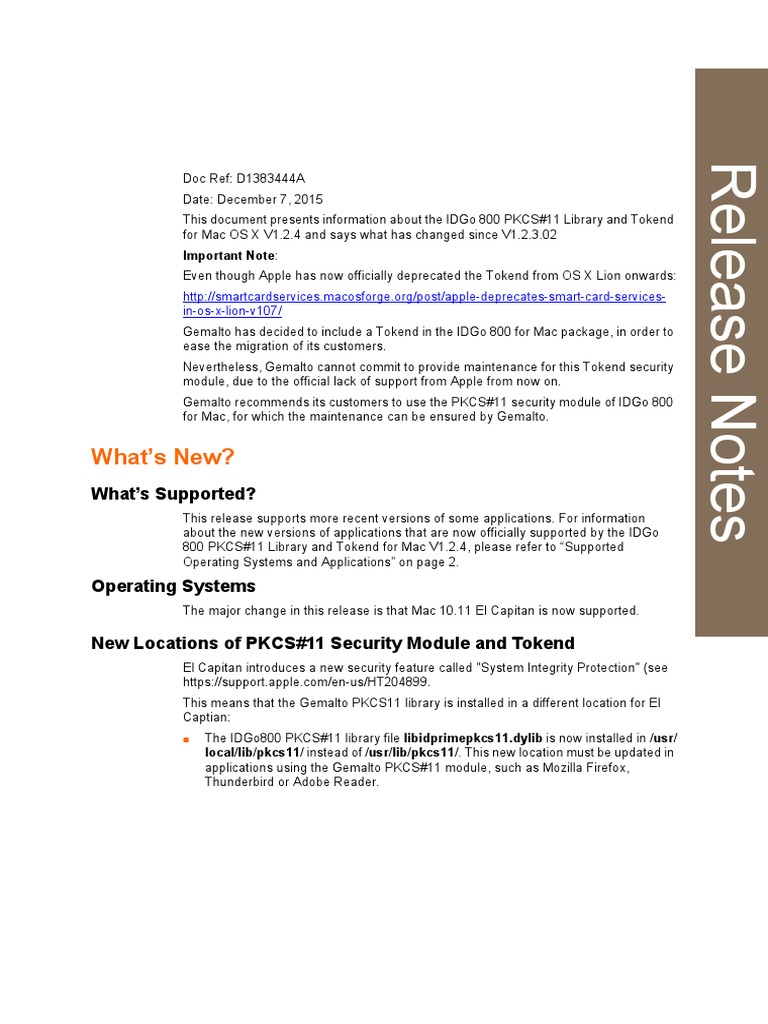 IDGo 800 PKCS#11 Library and Tokend for Mac OS X V1.2.4 Release Notes ...