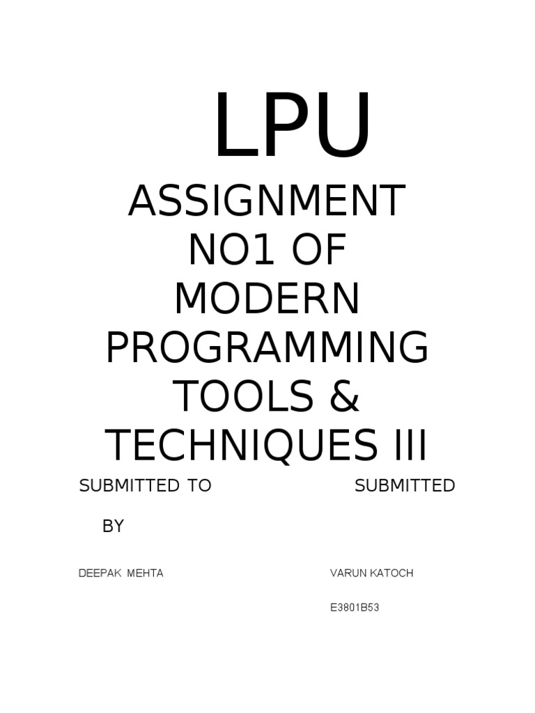 Assignment No1 of Modern Programming Tools & Techniques Iii: Submitted To Submitted BY | PDF ...