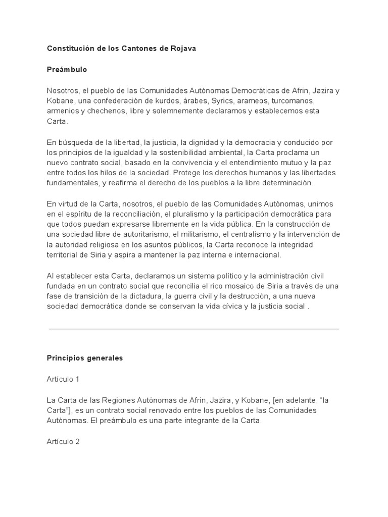 Constitución de Los Cantones de Rojava | PDF | Parlamento | Elecciones