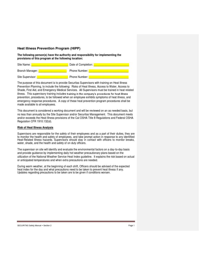 Heat Illness Prevention Program | PDF | Hyperthermia | Emergency ...