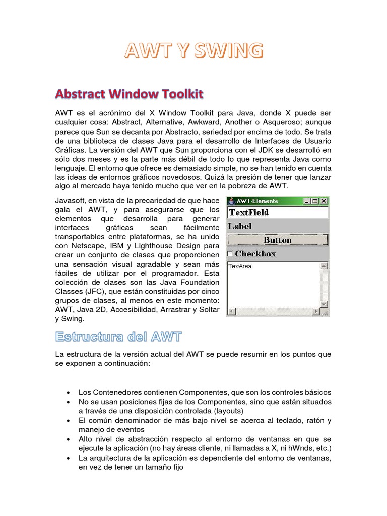 Awt y Diferencias | PDF | Java (lenguaje de programación) | Software ...