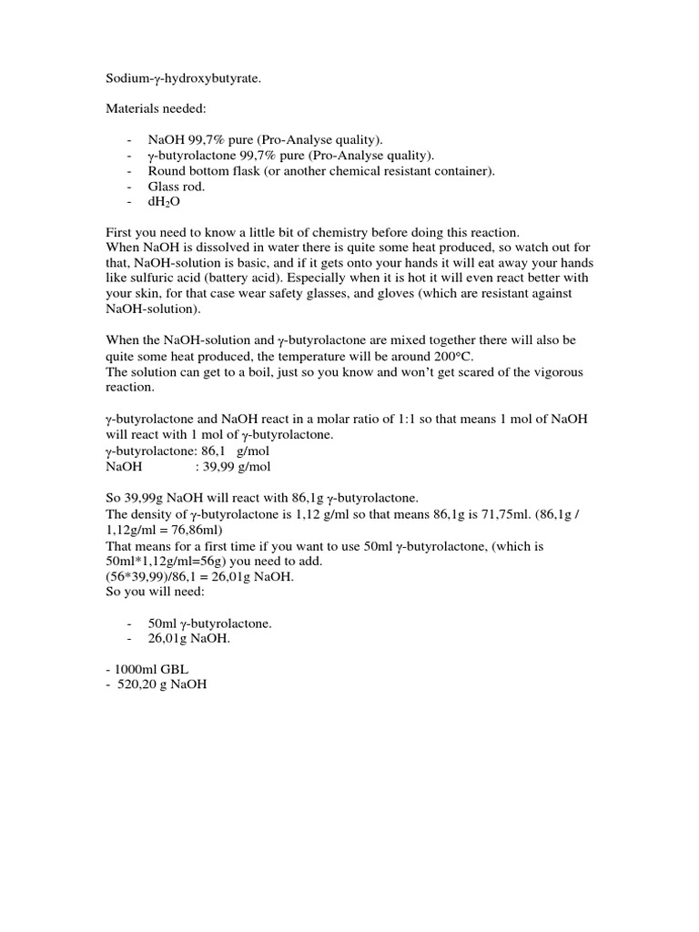 How To Make GHB | PDF | Sodium Hydroxide | Solution