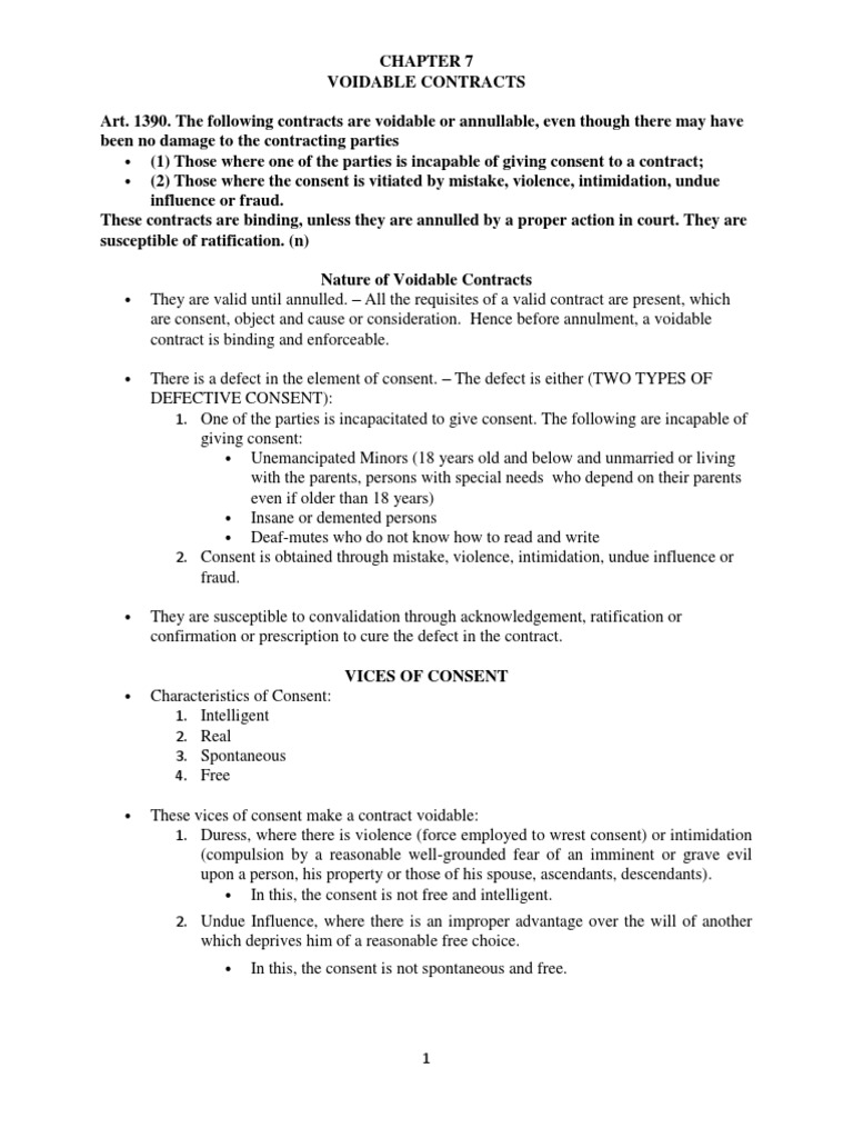 Chapter 7 Voidable | PDF | Annulment | Ratification