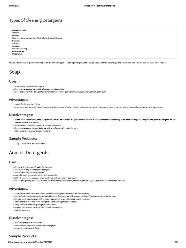 Types and Examples of Cleaning Detergents | PDF | Sodium Hydroxide ...