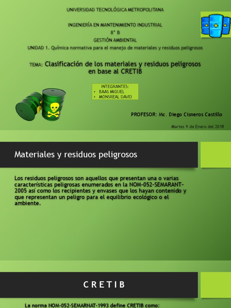 Clasificación de Residuos Peligrosos CRETIB | PDF | Material explosivo ...