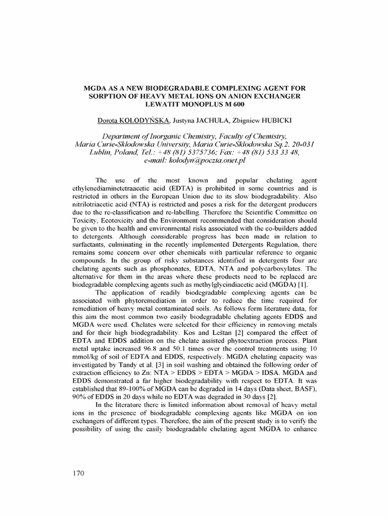 MGDA As A New Biodegradable Complexing Agent | PDF ...