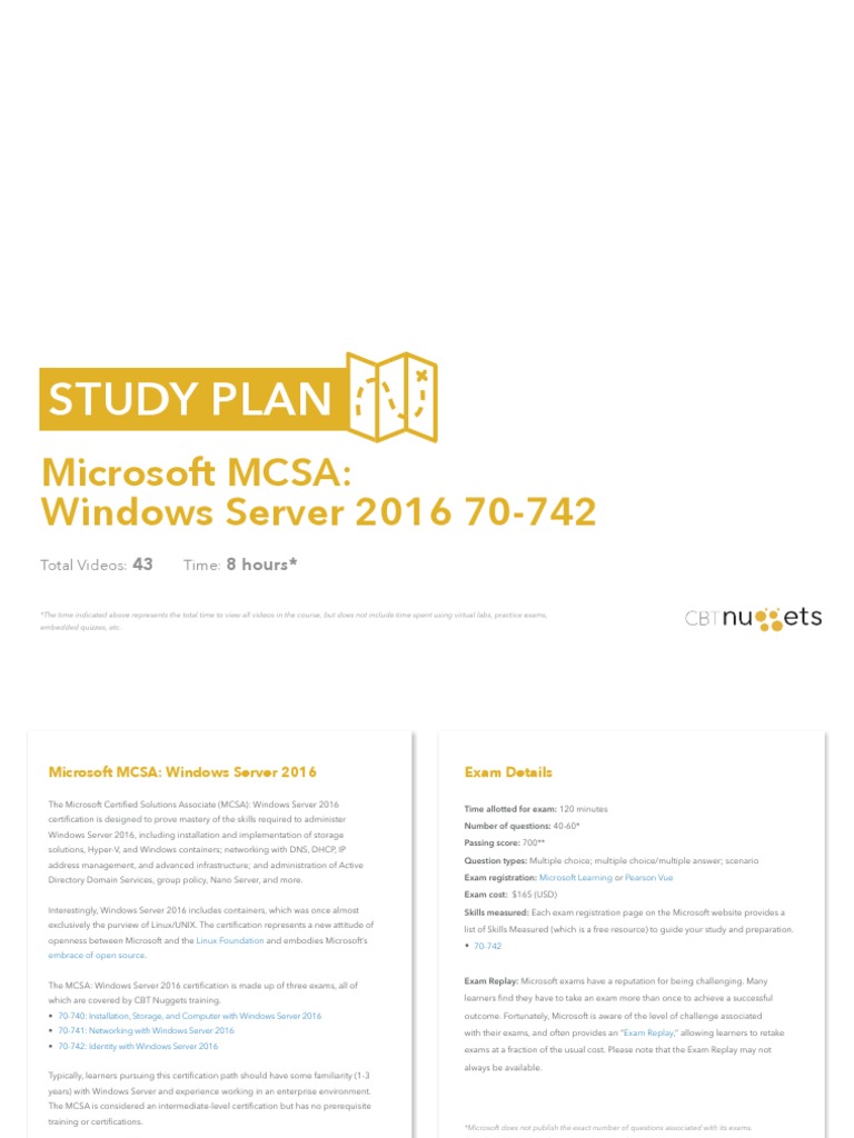 Study Plan Microsoft MCSA Windows Server 2016-70-742 | PDF | Microsoft ...