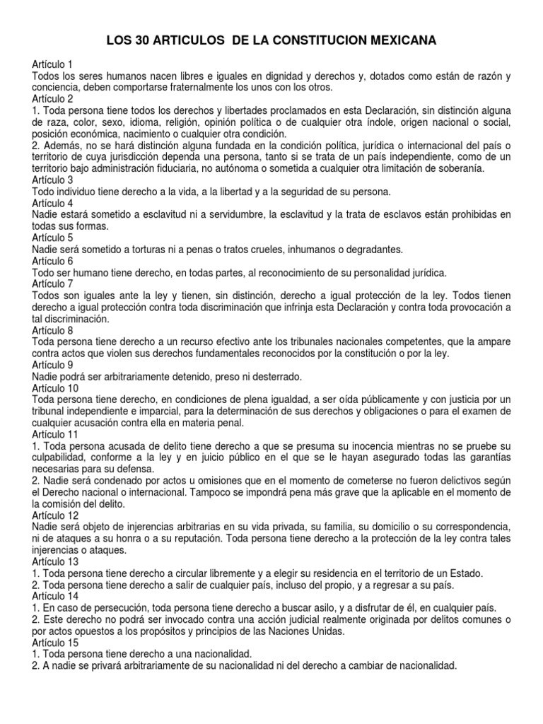 30 Artículos de la Constitución Mexicana | PDF | Libertad | Derechos