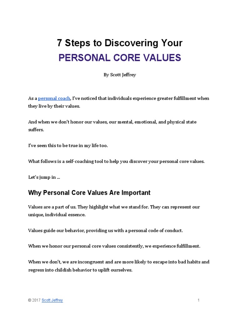 7 Steps To Discovering Your Personal Values - Scott Jeffrey PDF | PDF ...