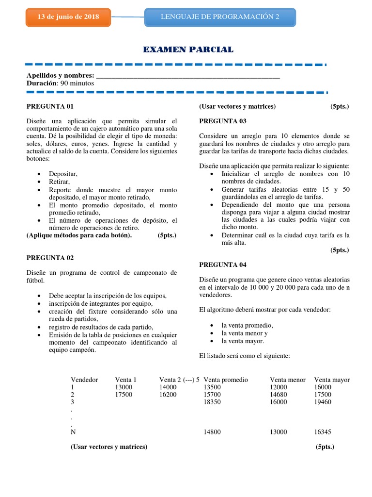 Examen LP II Ejercicios Java Net Beans | Descargar gratis PDF | Estructura de datos de matriz ...