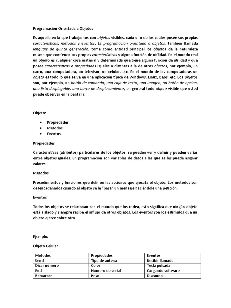Programación Orientada A Objetos | PDF | Objeto (informática ...