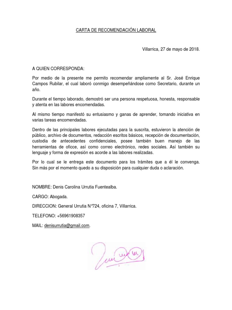 Carta de Referencia Laboral | PDF