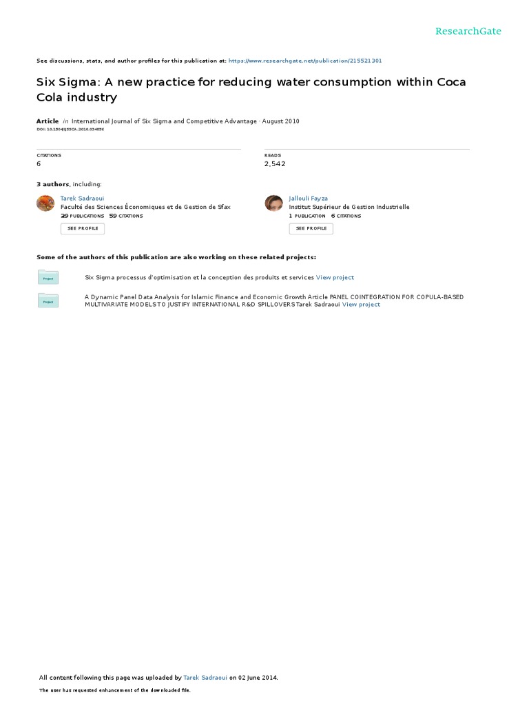 Six Sigma: A New Practice For Reducing Water Consumption Within Coca ...