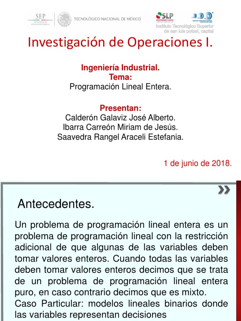 Programación Lineal Entera (Investigación de Operaciones) | PDF ...