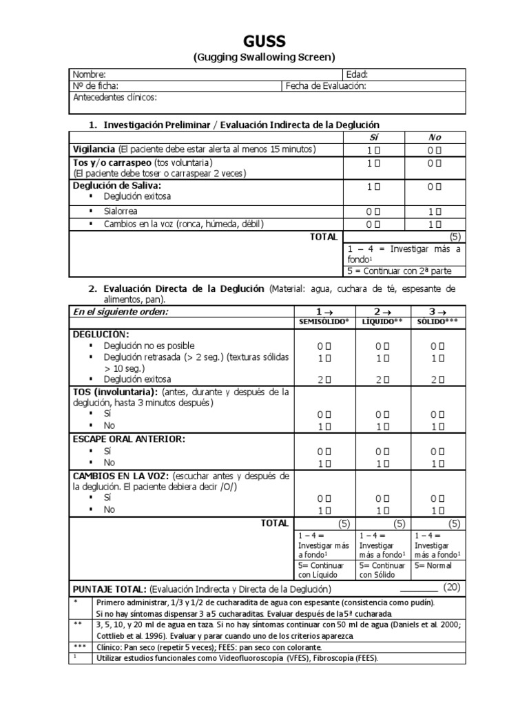 Deglución GUSS | PDF | Medicina | Enfermedades y trastornos