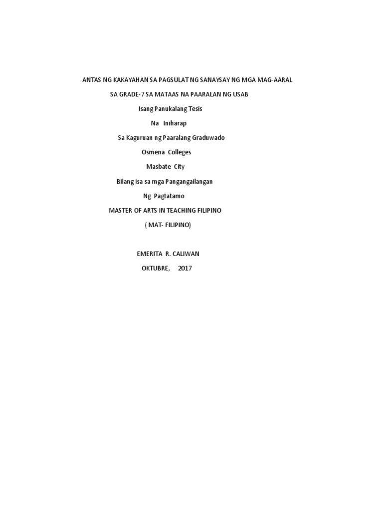 Antas NG Kakayahan Sa Pagsulat NG Sanaysay NG Mga Mag | PDF Antas NG Kakayahan Sa Pagsulat NG Sanaysay NG Mga Mag | PDF