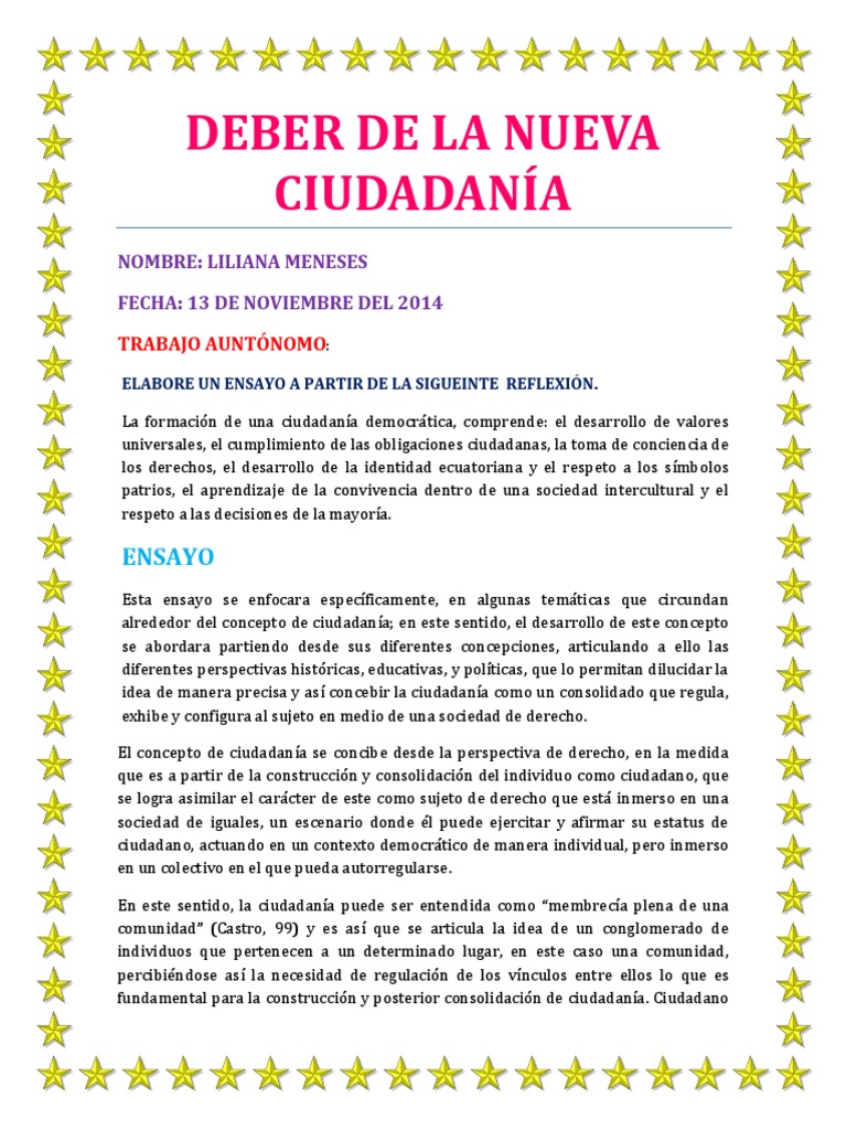 Deber de La Nueva Ciudadanía Ensayo | Descargar gratis PDF | Ciudadanía | Teorías filosóficas
