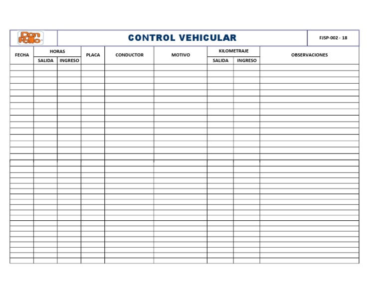 Formato de Control Vehicular en Excel | PDF