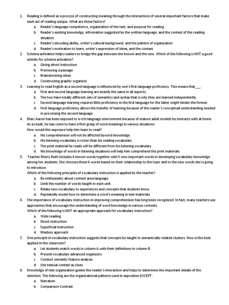 Reviewer For Teaching Reading and Writing | PDF | Reading Comprehension ...