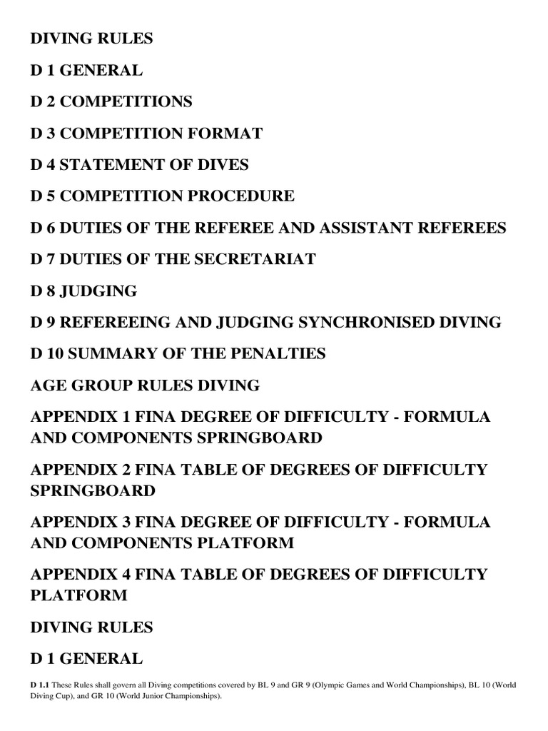 FINA Diving Rules and Appendices: Requirements and Procedures for ...