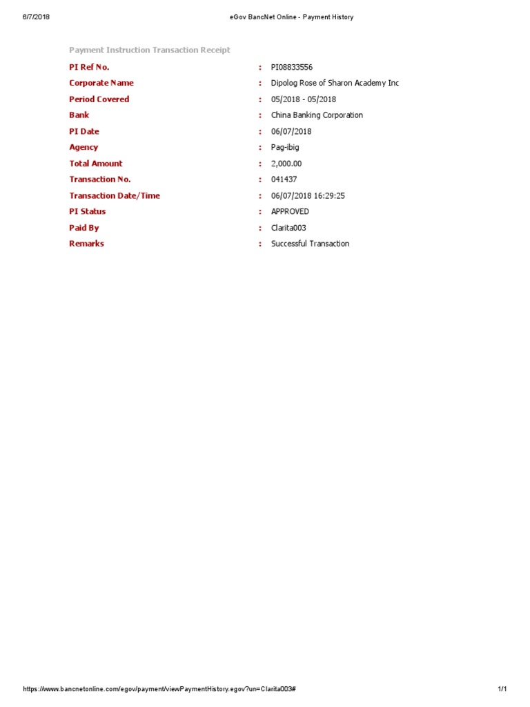 Egov BancNet Online - Payment History May PDF | PDF | Finance & Money ...