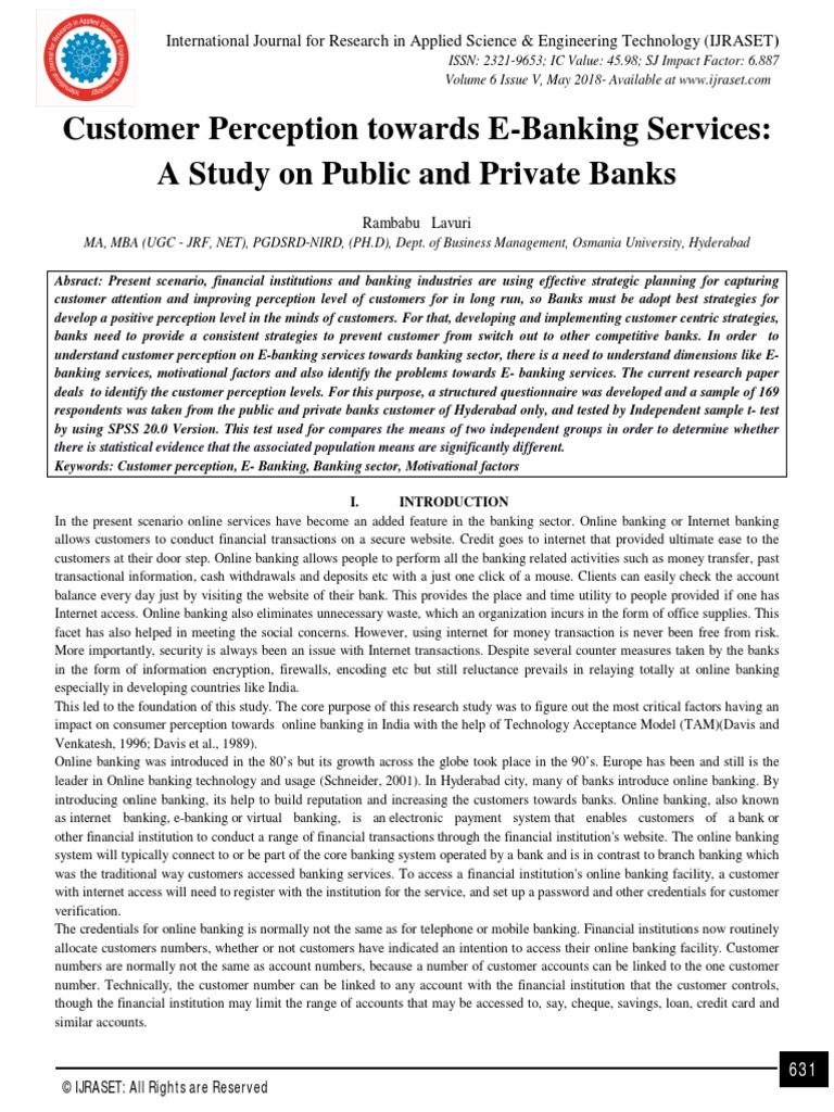 Customer Perception Towards E-Banking Services: A Study On Public and Private Banks | PDF ...