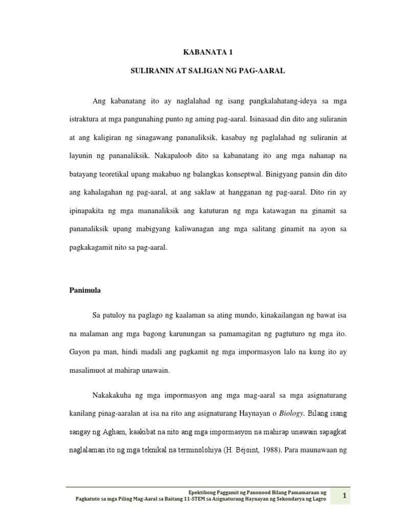 FINAL THESIS Panonood-Makrong Kasanayan (ChapterPages) STEM 11-A Sy. 17 ...