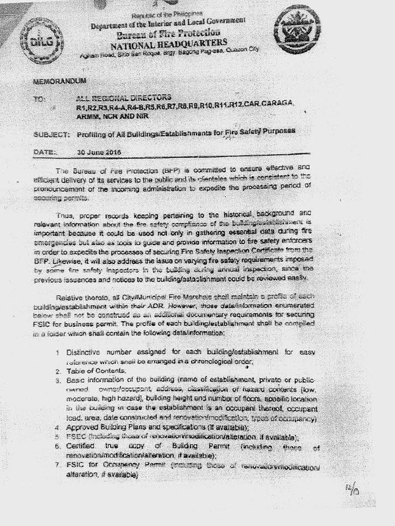 BFP Profiling of All Buildings | PDF