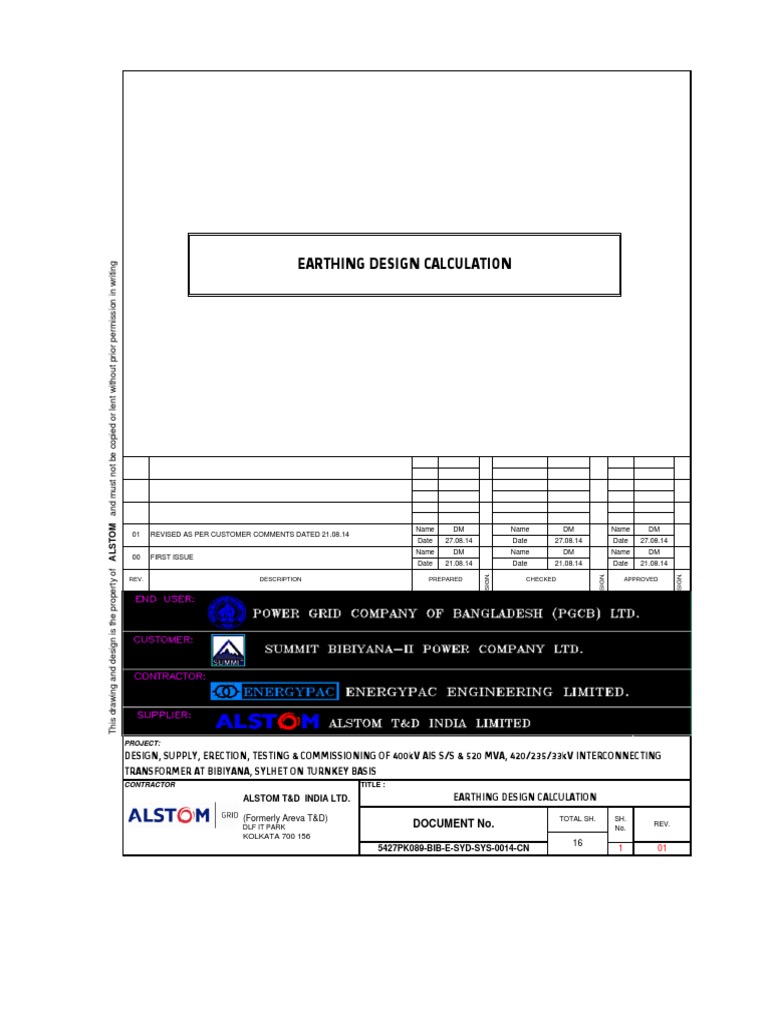 Earthing Design Calculation Alstom | PDF | Insulator (Electricity ...