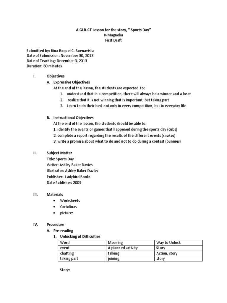 Sports Day LP First Draft | PDF | Sports